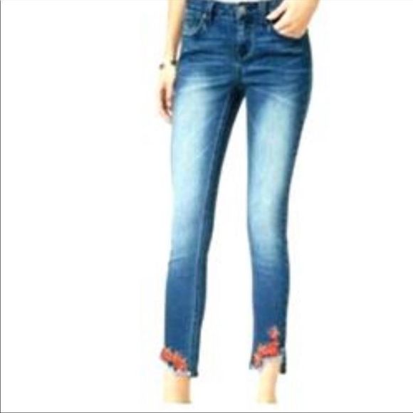 Rampage | Jeans | Rampage Skinny Bluejeans With Red Floral Stitchsize 3 ...